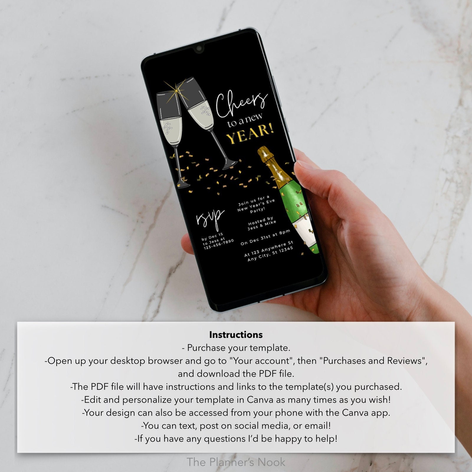 New Year’s Eve Editable Invitation, Mobile Invitation, New Year’s Eve ...