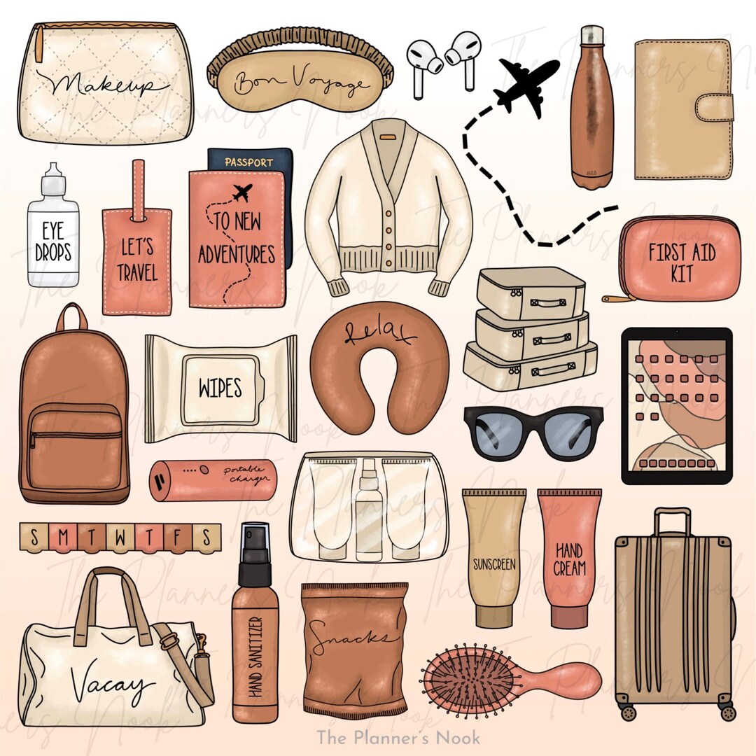 Travel Essentials Digital Stickers for Goodnotes Planner, Flight ...