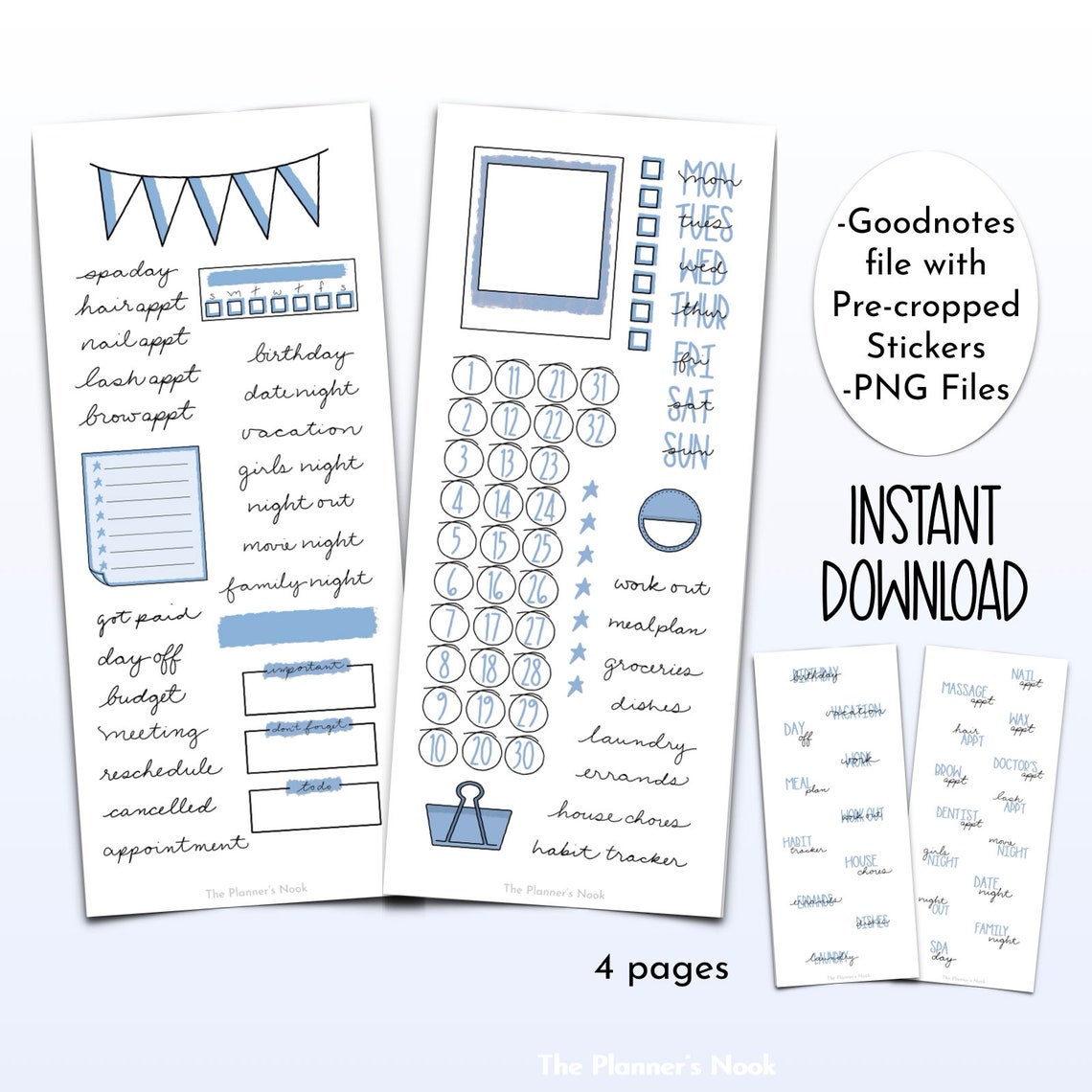 Minimalist Light Blue Daily Life Digital Stickers for Goodnotes Planner ...