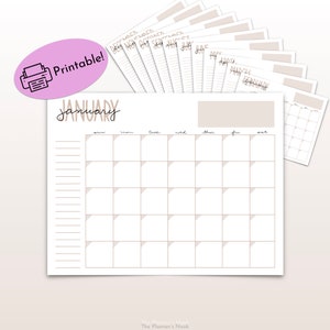 Minimalist Neutral Horizontal Undated Monthly Calendar, Printable Blank ...
