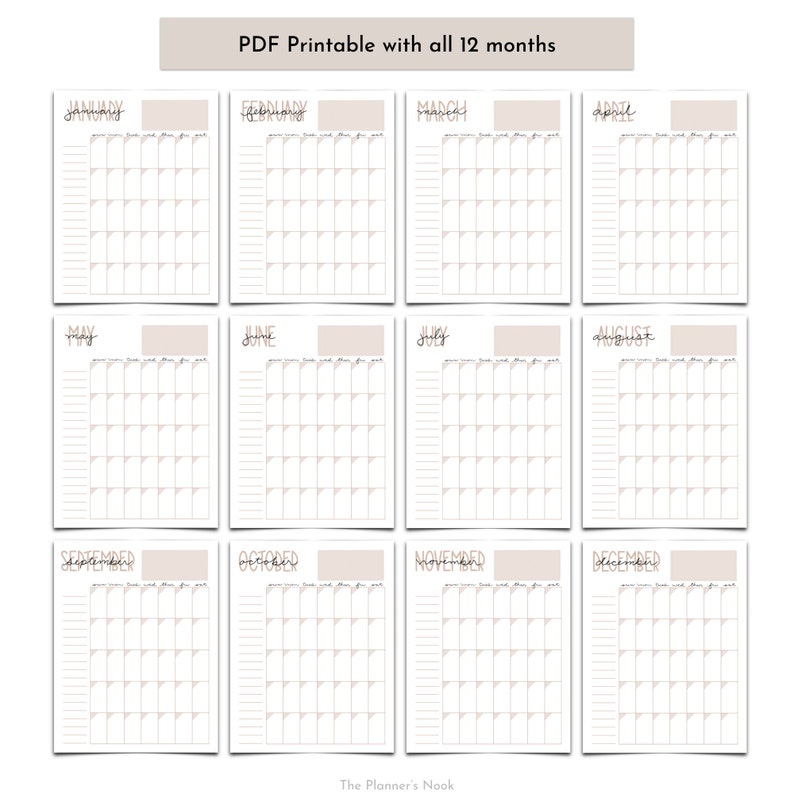 Minimalist Neutral Vertical Undated Monthly Calendar, Printable Blank ...