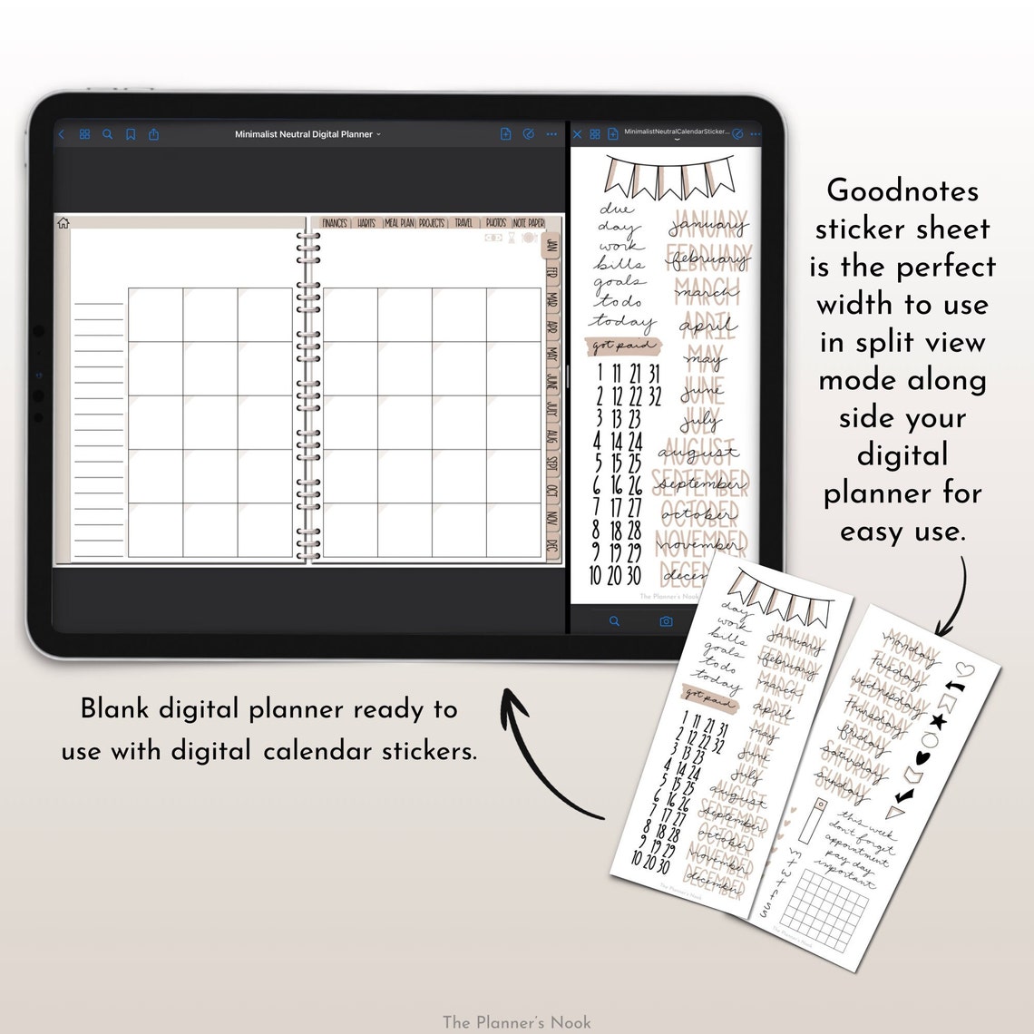 Minimalist Neutral Digital Planner & Calendar Stickers for Goodnotes ...