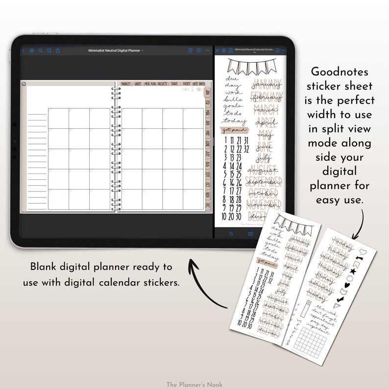 Minimalist Neutral Digital Planner & Calendar Stickers for Goodnotes ...
