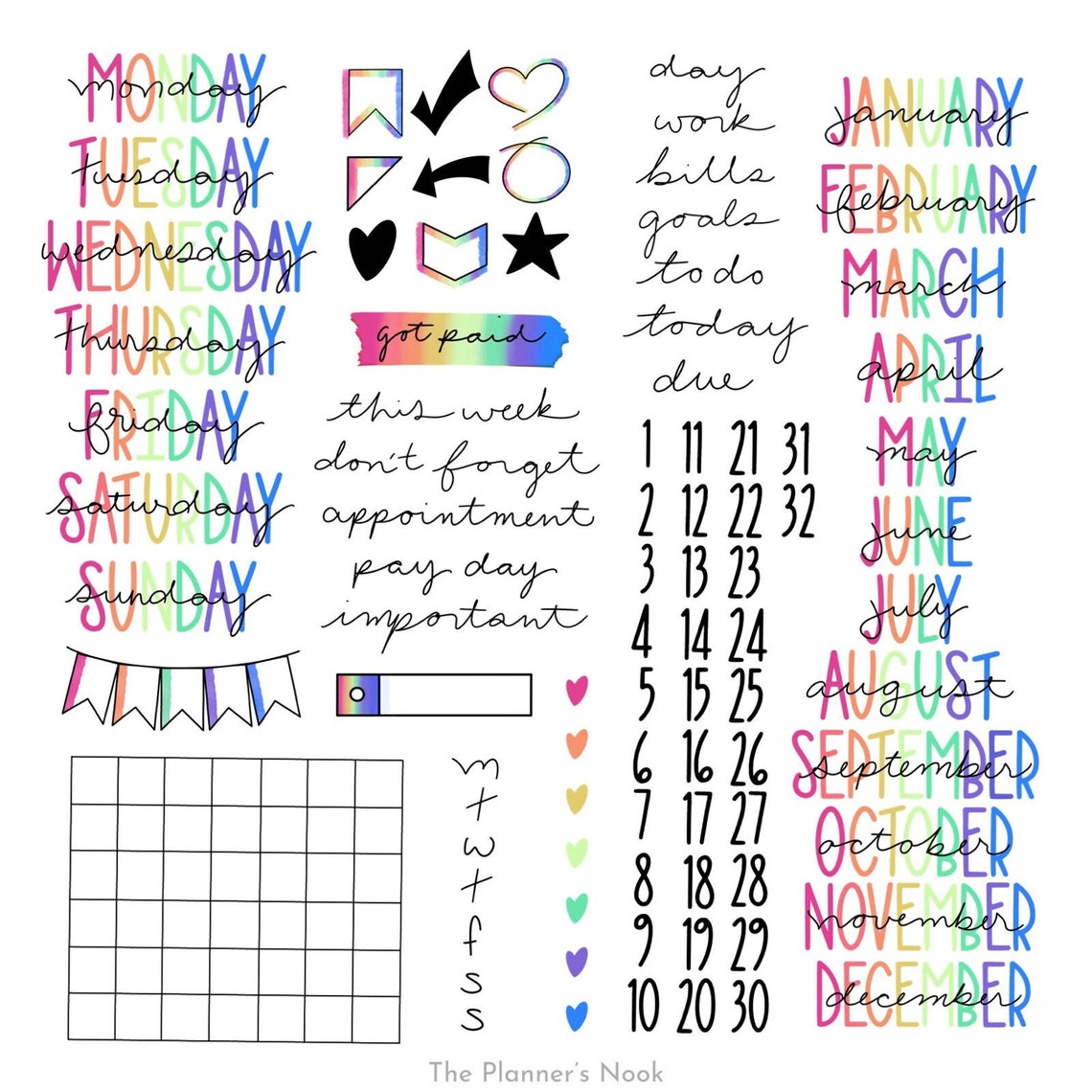 Minimalist Neon Rainbow Calendar Digital Stickers for - Etsy