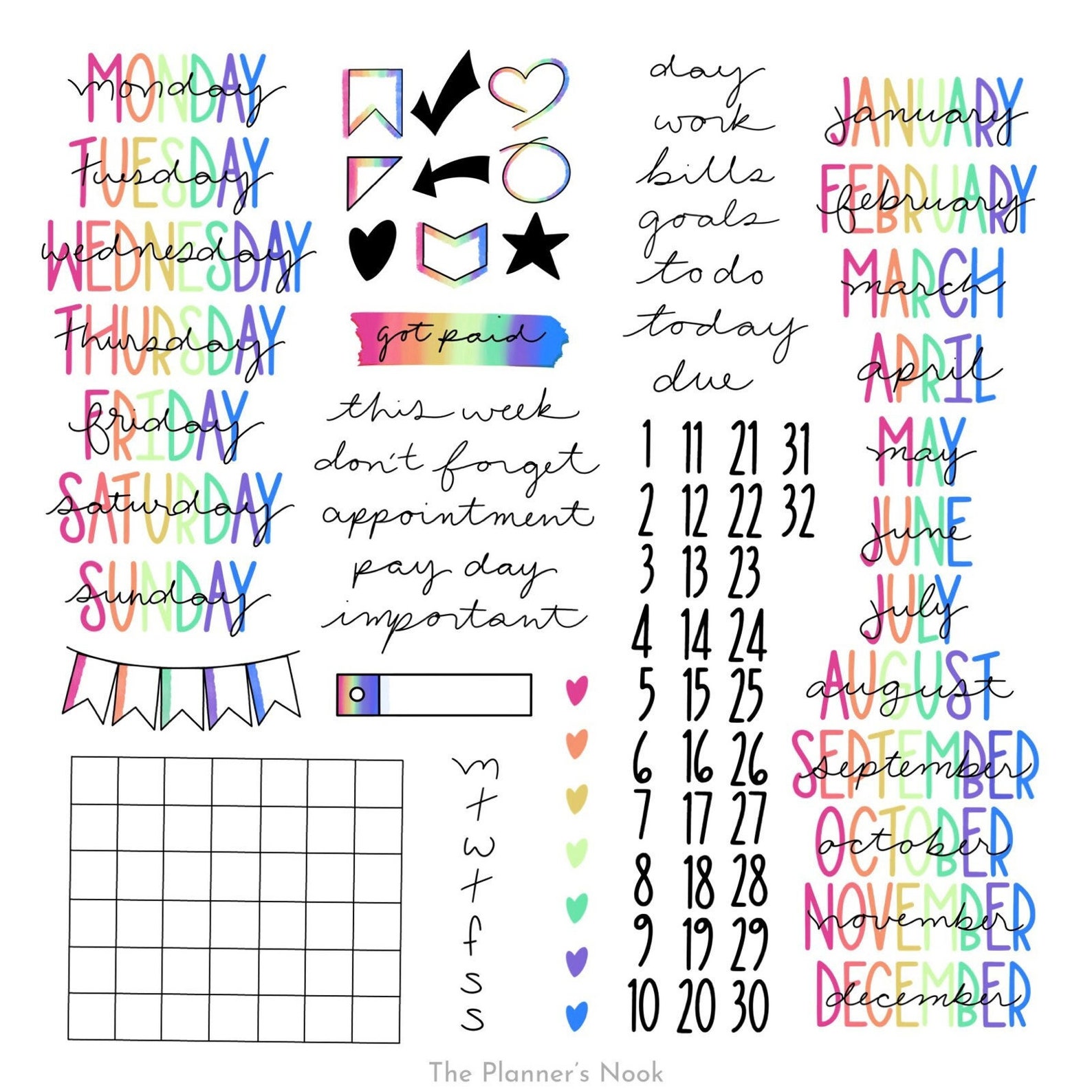 Minimalist Neon Rainbow Calendar Digital Stickers for - Etsy