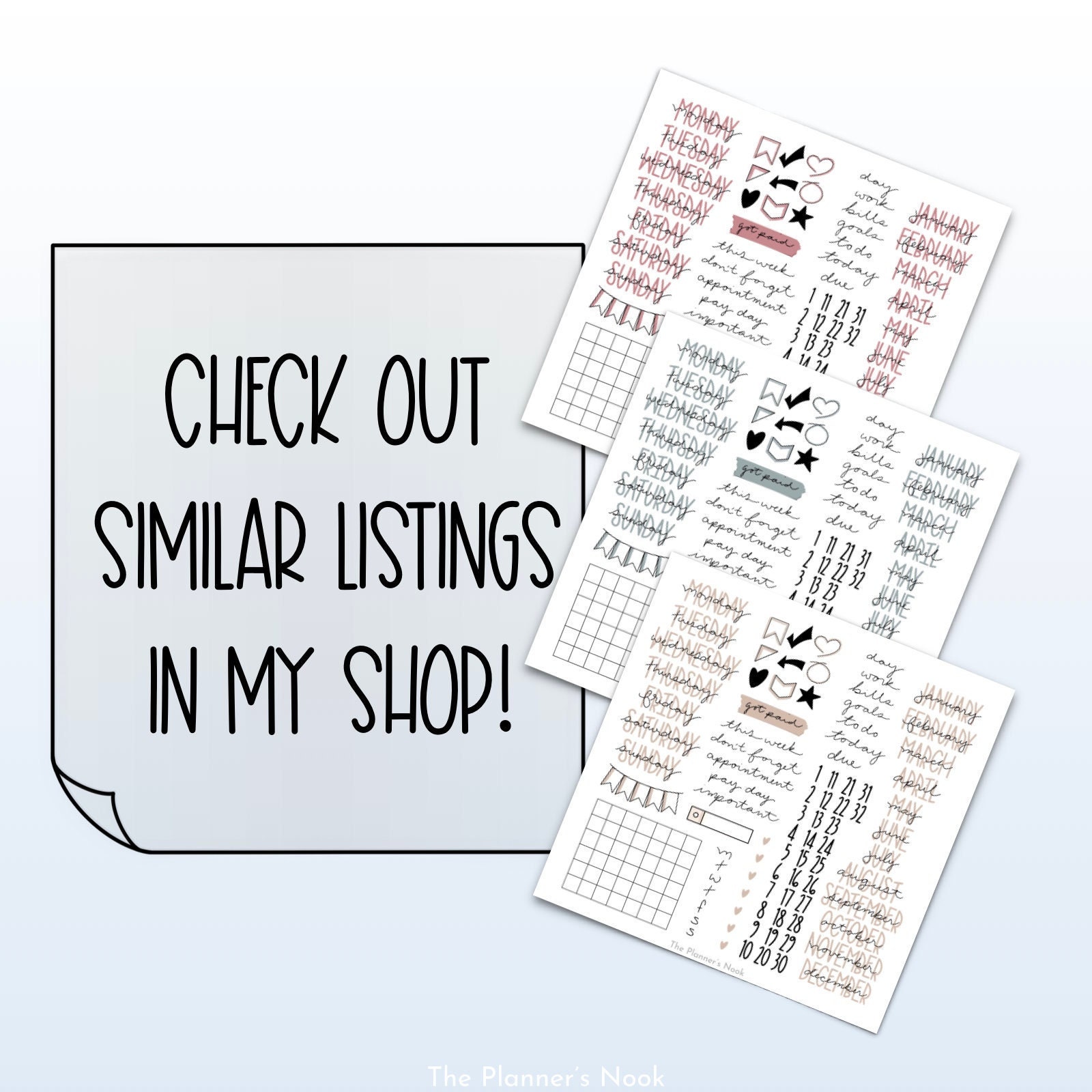 Minimalist Light Blue Calendar Digital Stickers for Goodnotes Planner ...