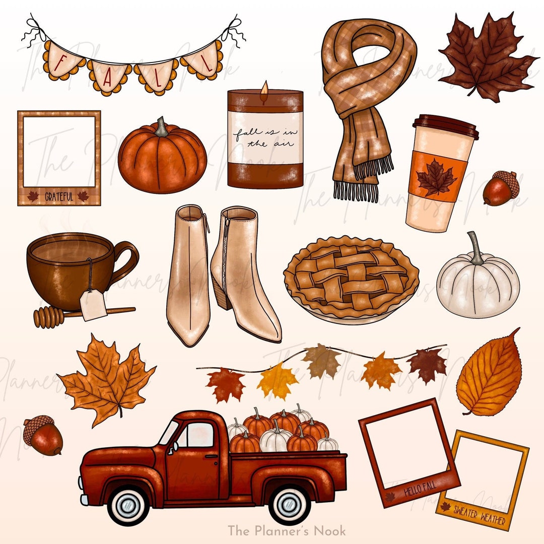 Fall Clipart Stickers: Cozy Autumn, Thanksgiving (goodnotes File) - Etsy