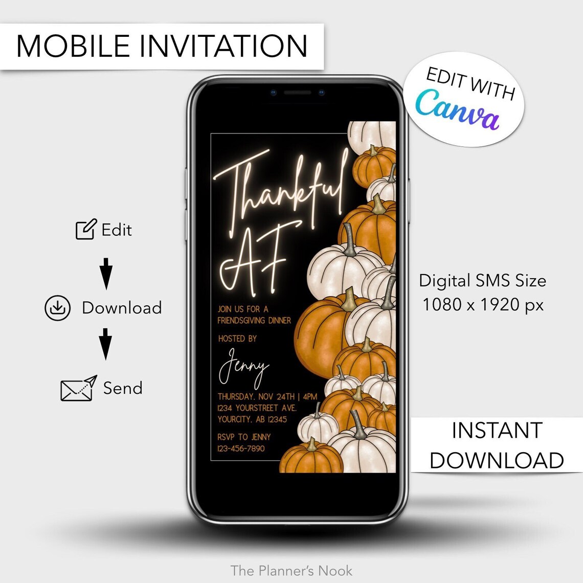 Thankful AF, Friendsgiving Editable Invitation, Friendsgiving Invite ...