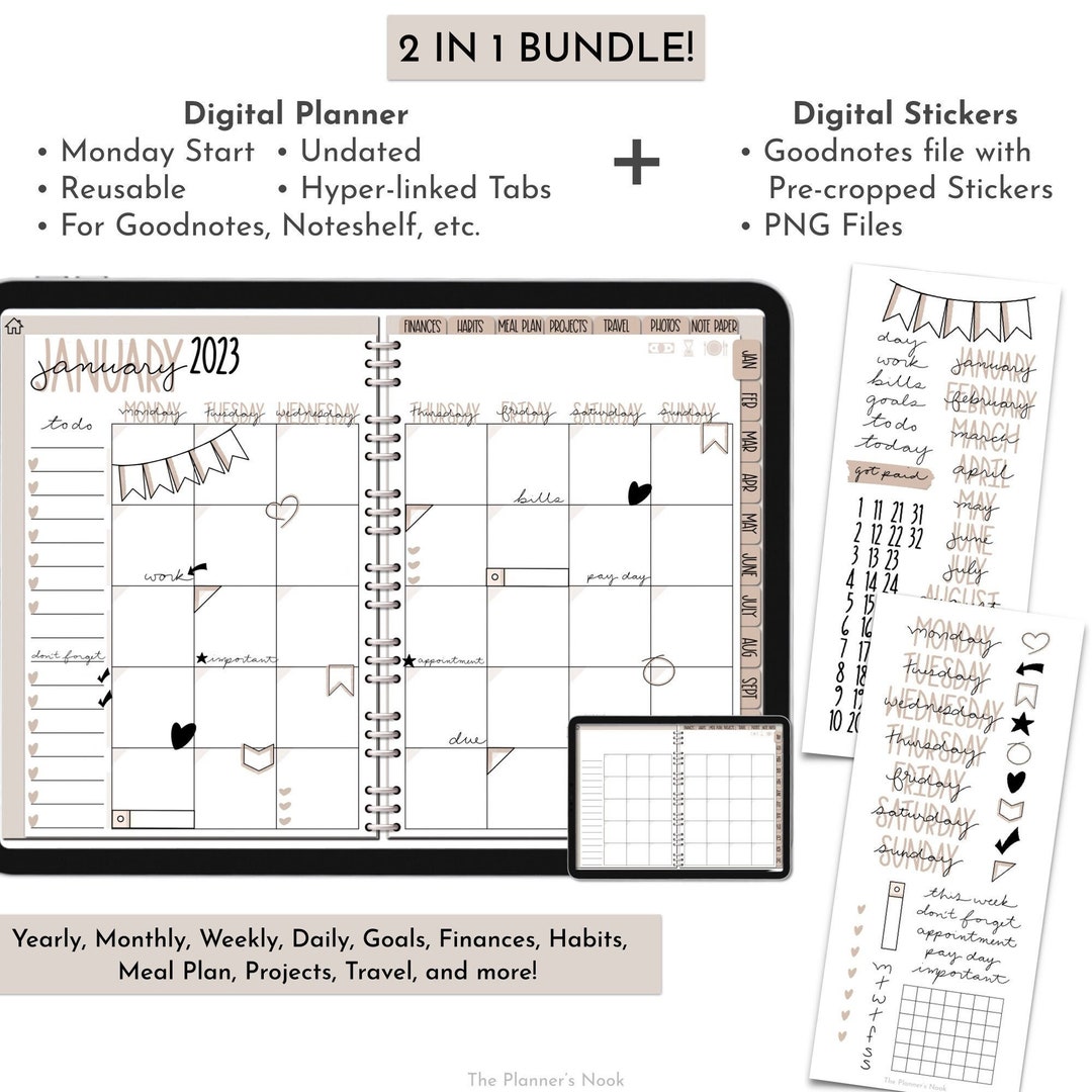 Minimalist Neutral Digital Planner & Calendar Stickers for - Etsy