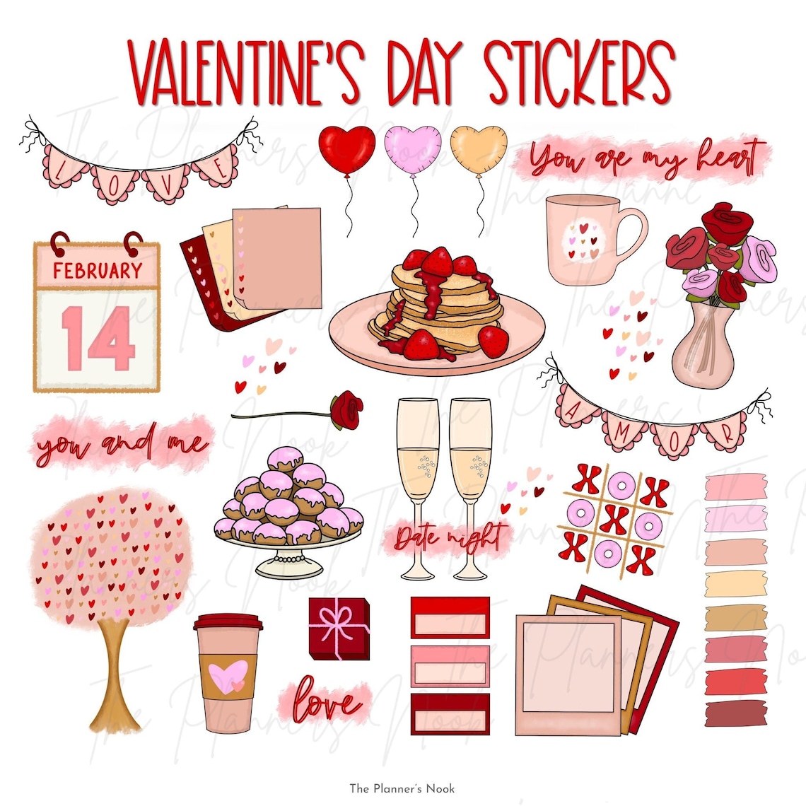 Valentines Day Digital Stickers Clipart Goodnotes File iPad Digital ...