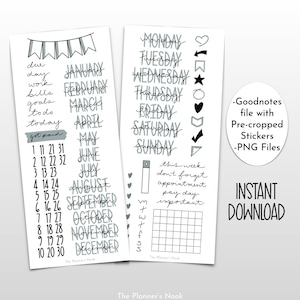 Minimalist Gray Calendar Digital Stickers for Goodnotes Planner Month ...