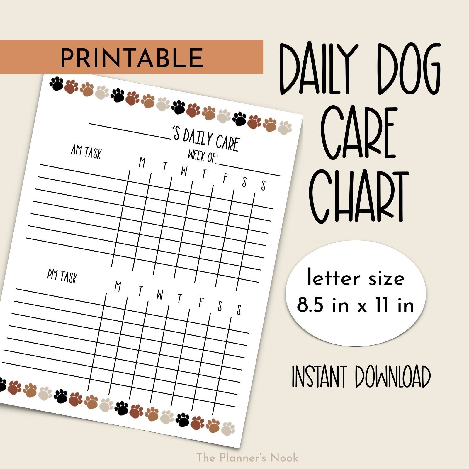 Printable Dog Care Chart Weekly Dog Care Schedule Dog Tasks - Etsy