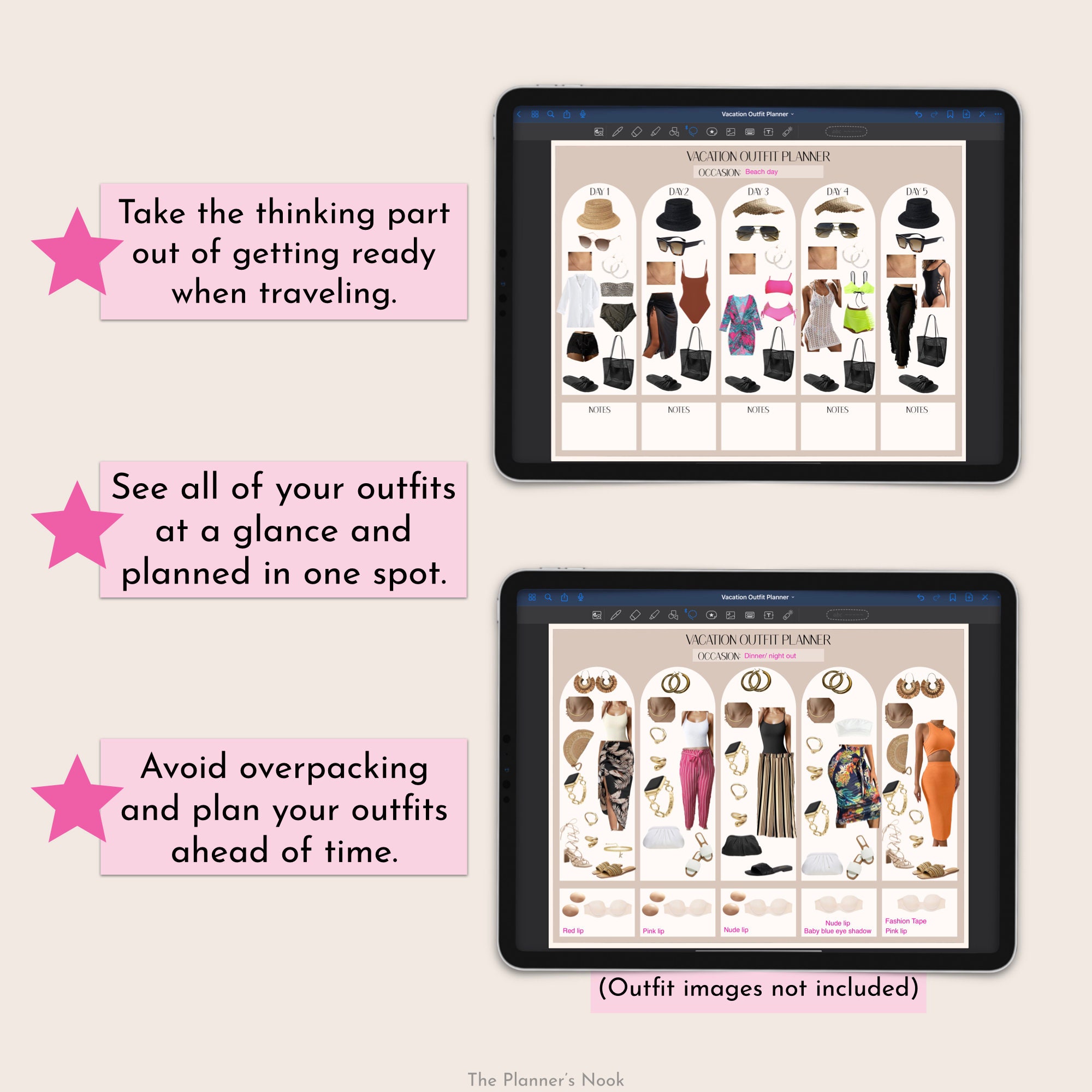 Digital Vacation Outfit Planner, Travel Wardrobe Planner, Holiday ...