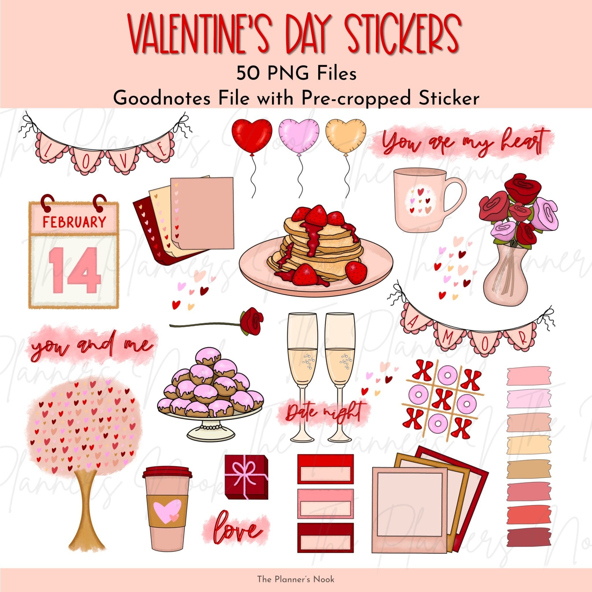 Valentines Day Digital Stickers Clipart Goodnotes File iPad Digital ...