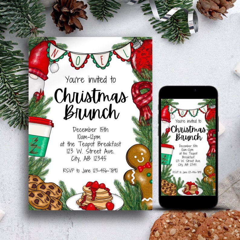 Christmas Brunch Editable Invitation, Mobile Invitation, Christmas ...