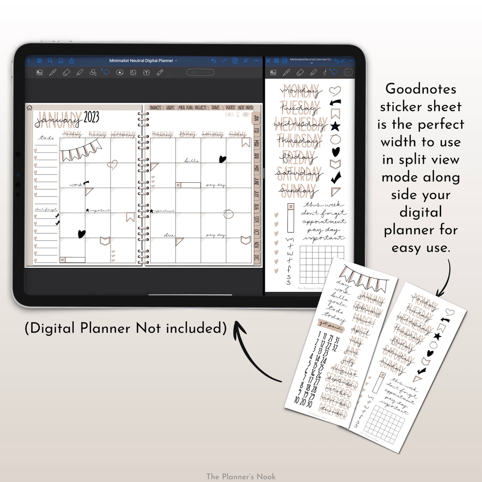 Minimalist Neutral Calendar Digital Stickers for Goodnotes Planner ...