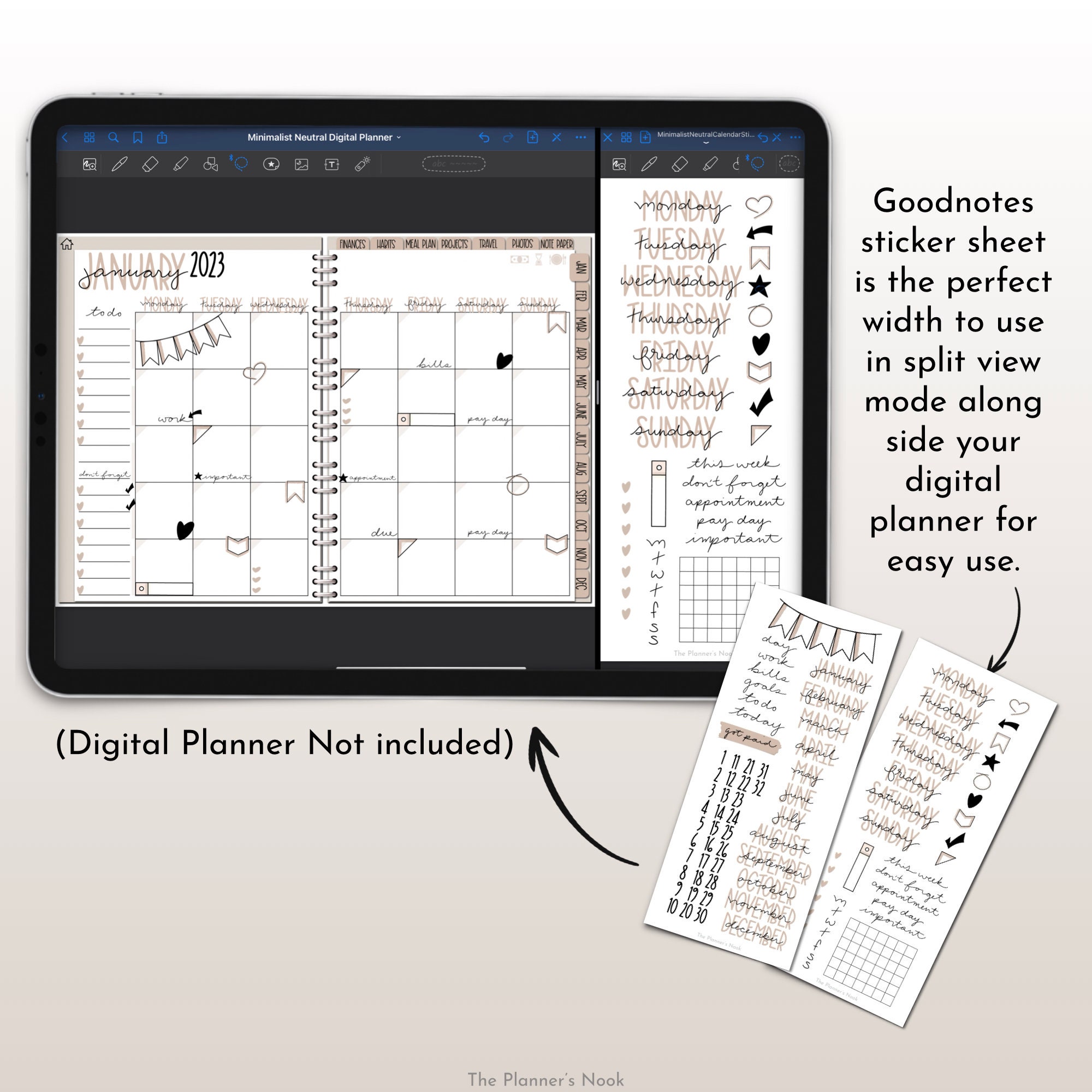 Minimalist Neutral Calendar Digital Stickers for Goodnotes Planner ...