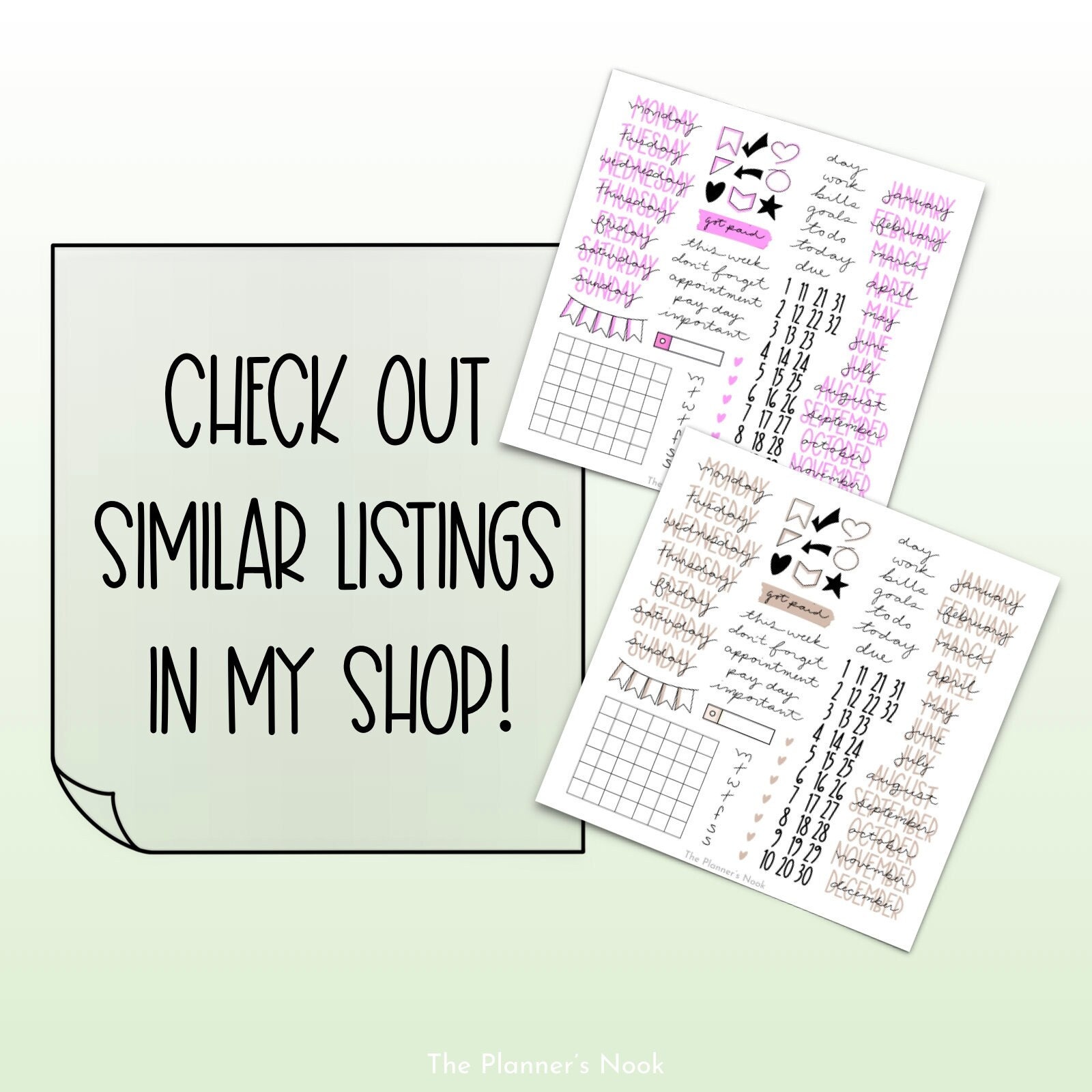 Minimalist Emerald Green Calendar Digital Stickers Planner Months Weeks ...