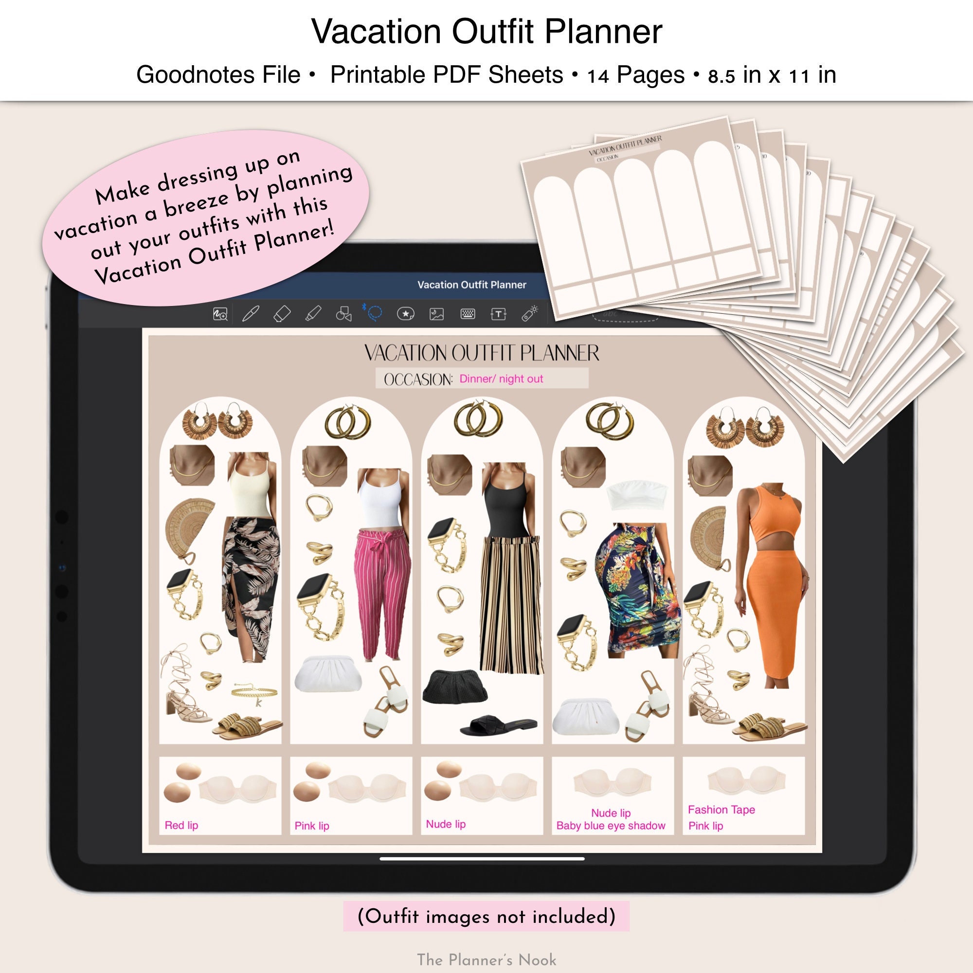 Digital Vacation Outfit Planner Travel Wardrobe Planner - Etsy