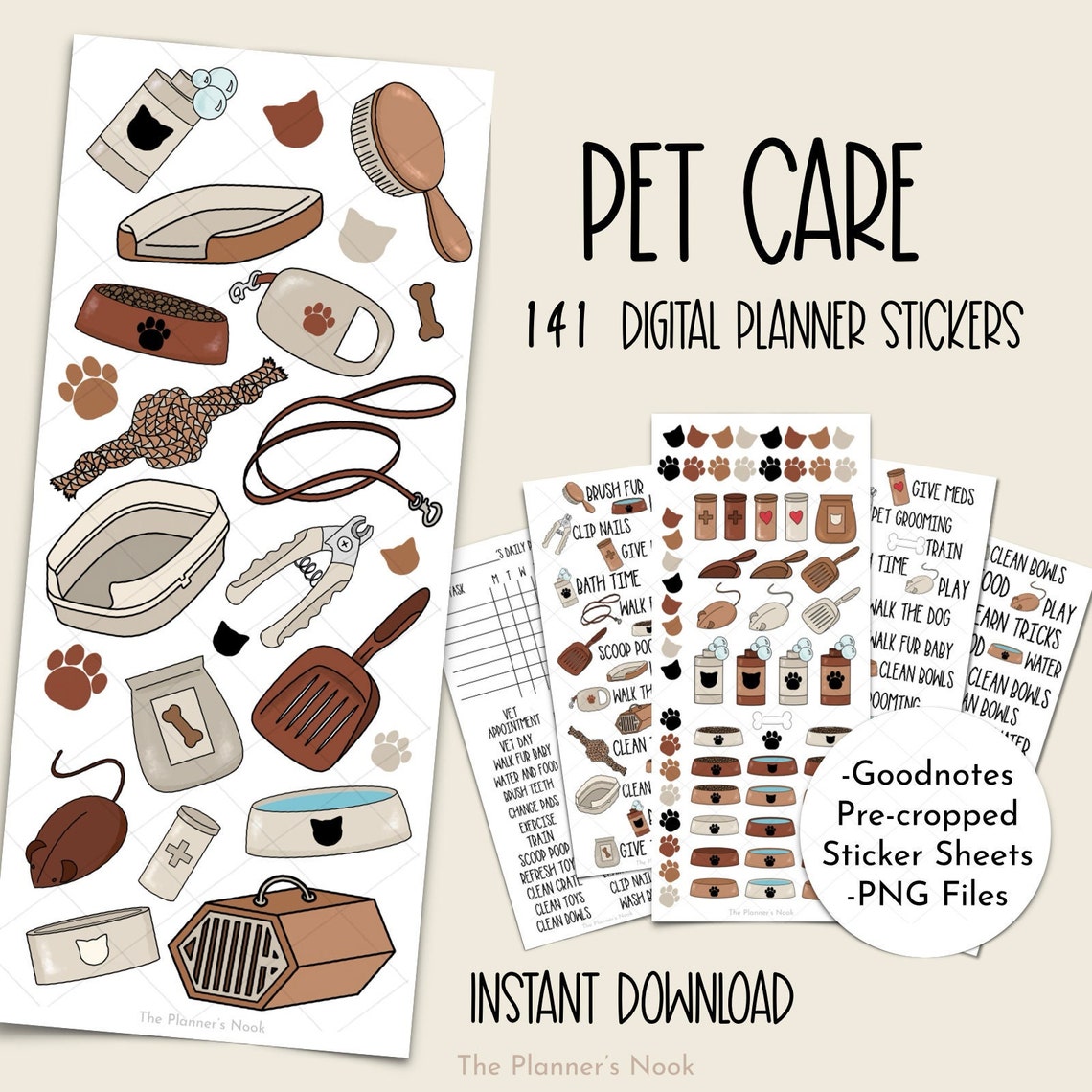Pet Care Digital Stickers Cat and Dog Care Goodnotes - Etsy