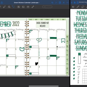 Minimalist Emerald Green Calendar Digital Stickers Planner Months Weeks ...