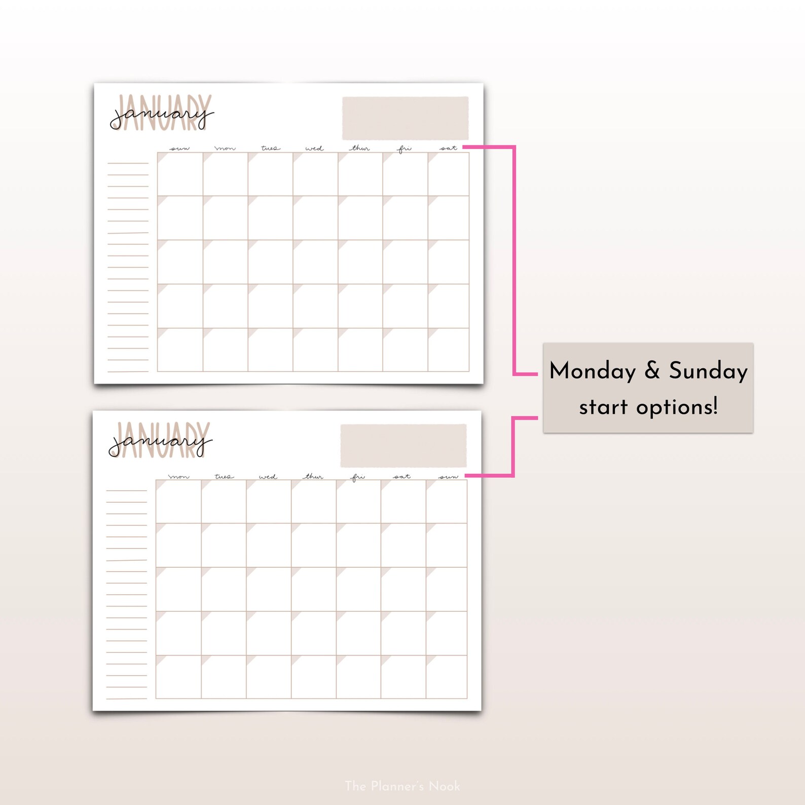 Minimalist Neutral Horizontal Undated Monthly Calendar, Printable Blank ...
