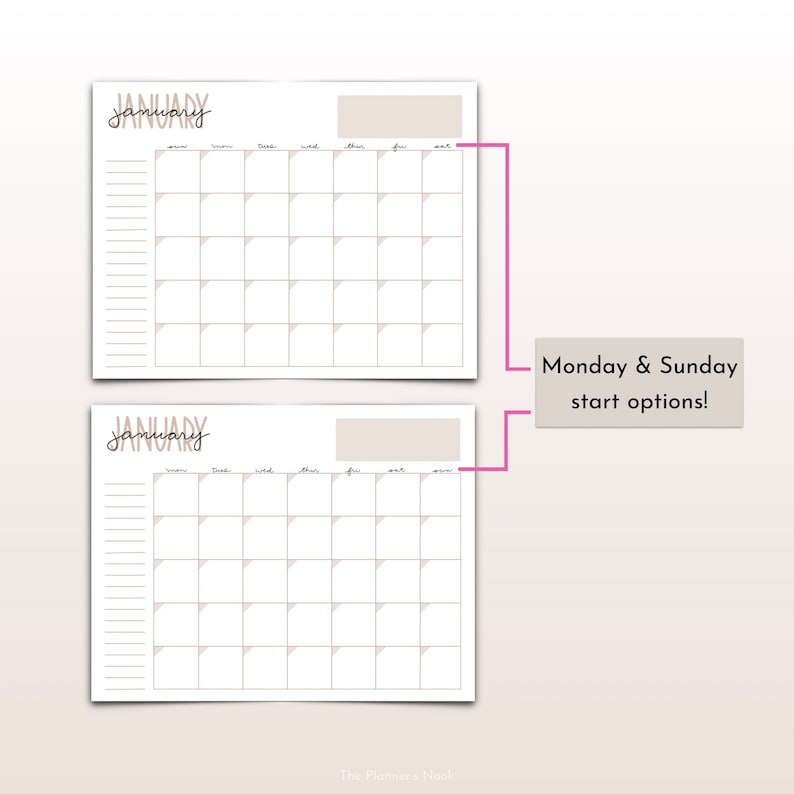 Minimalist Neutral Horizontal Undated Monthly Calendar, Printable Blank ...