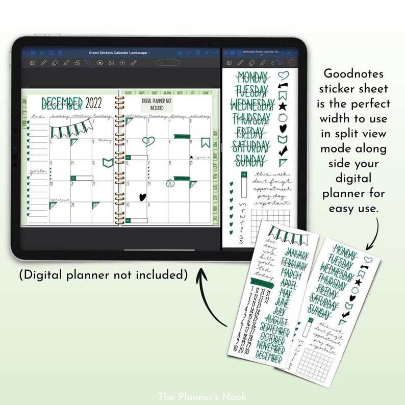 Minimalist Emerald Green Calendar Digital Stickers Planner Months Weeks ...