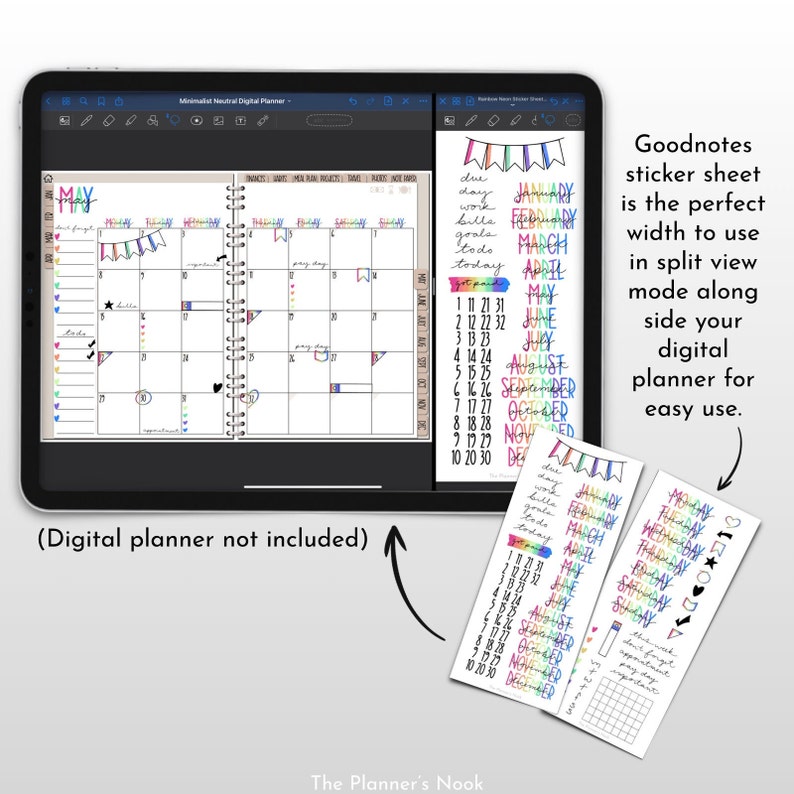 Minimalist Neon Rainbow Calendar Digital Stickers for Goodnotes Planner ...