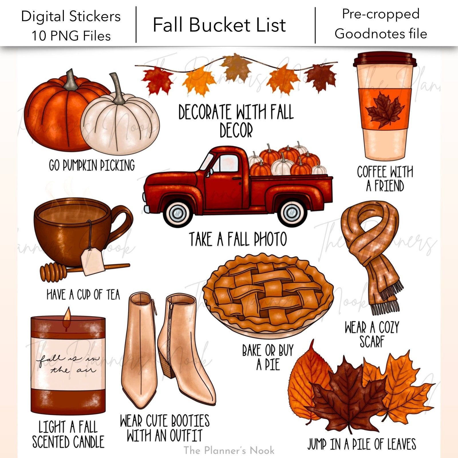 Fall Bucket List Clipart Cozy Autumn Aesthetic Digital Planner Stickers ...