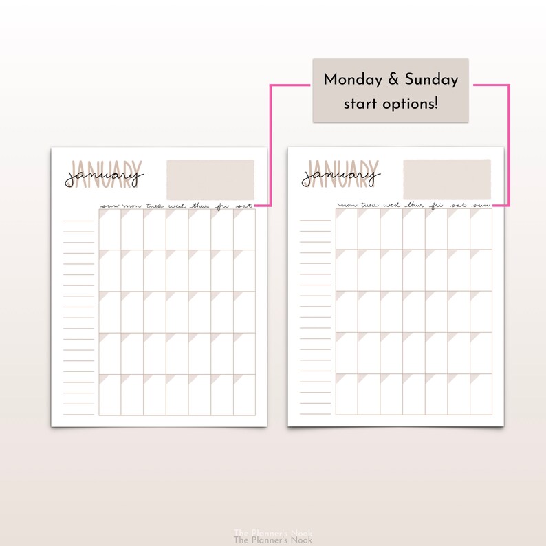 Minimalist Neutral Vertical Undated Monthly Calendar, Printable Blank ...