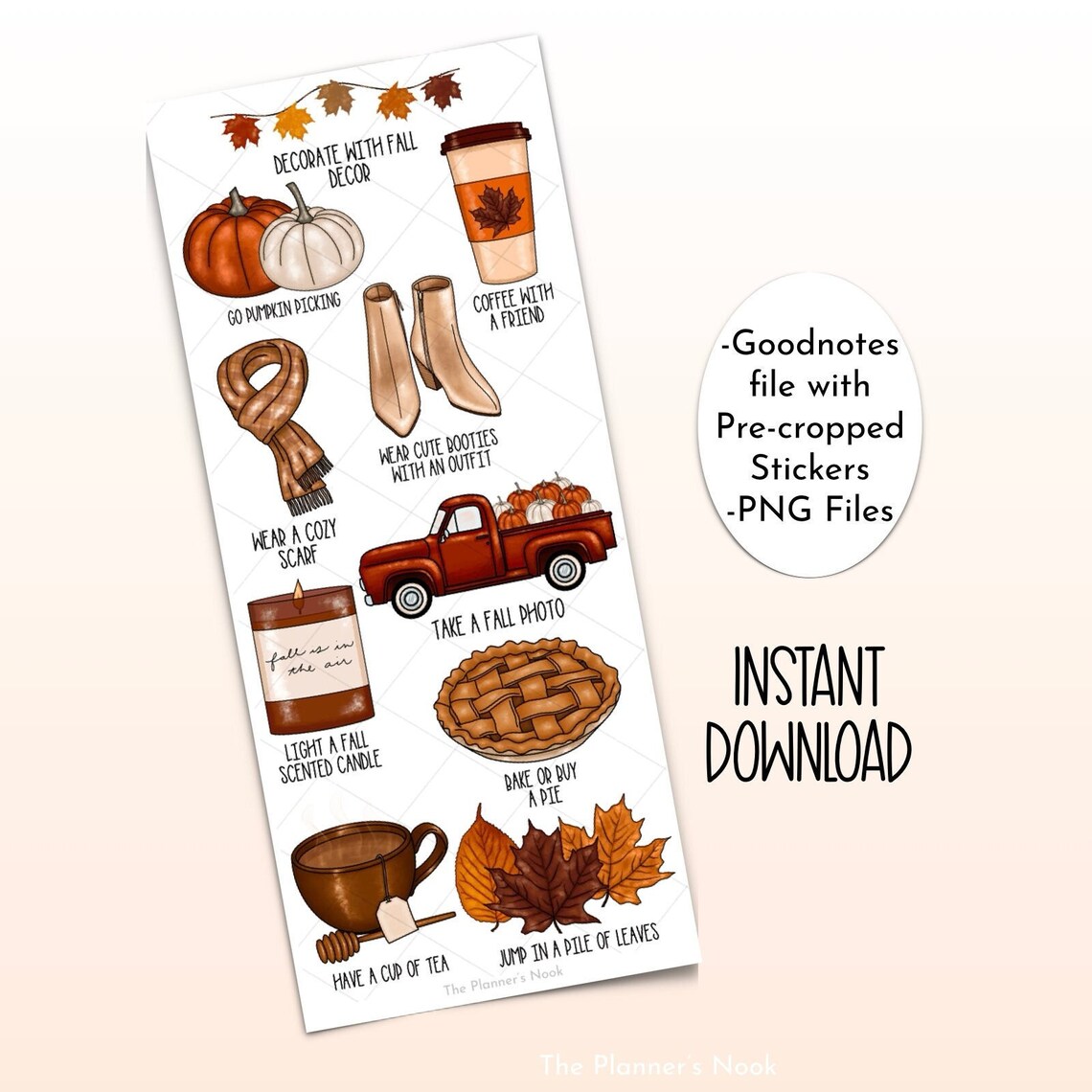 Fall Bucket List Clipart Cozy Autumn Aesthetic Digital Planner Stickers ...