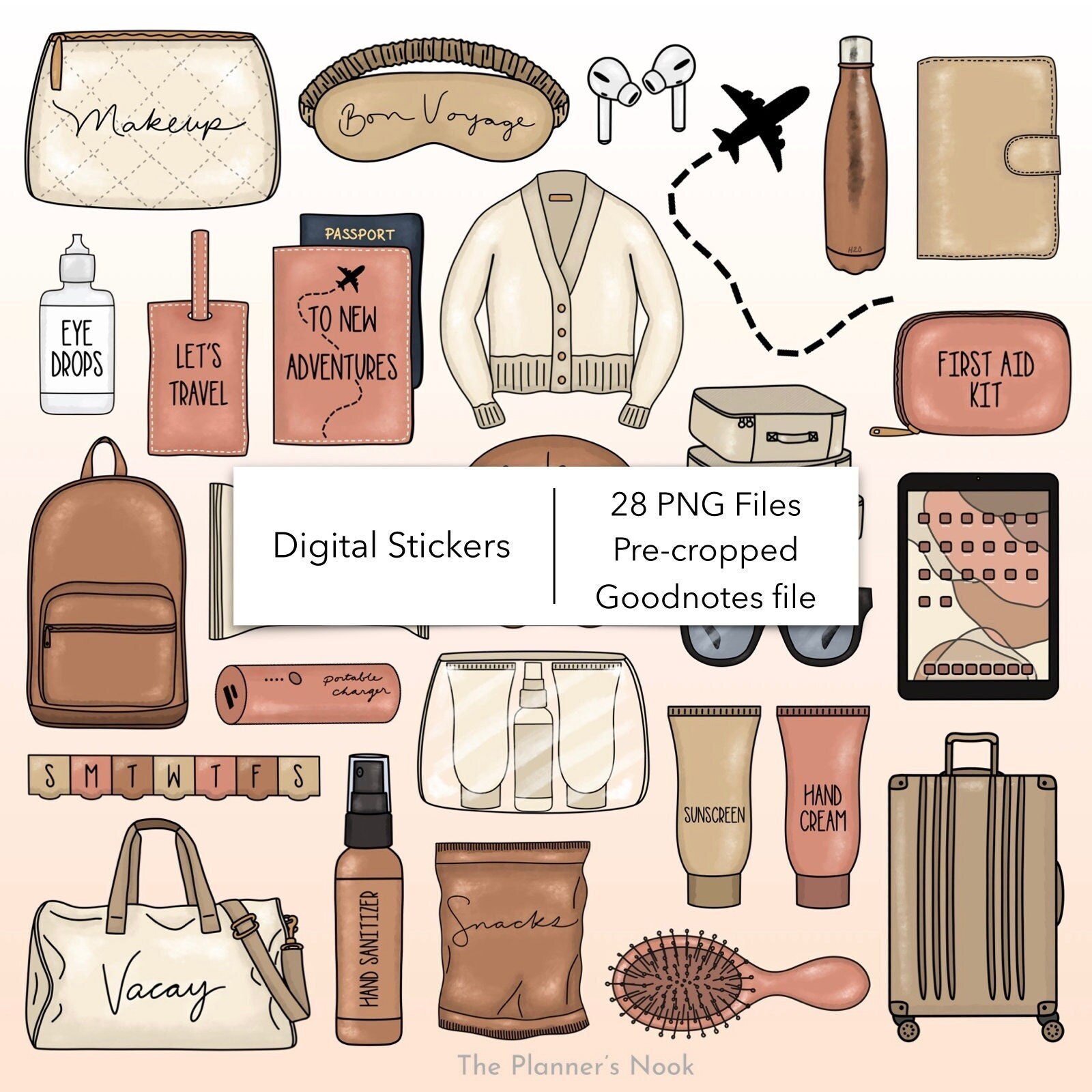 Travel Essentials Digital Stickers for Goodnotes Planner, Flight ...