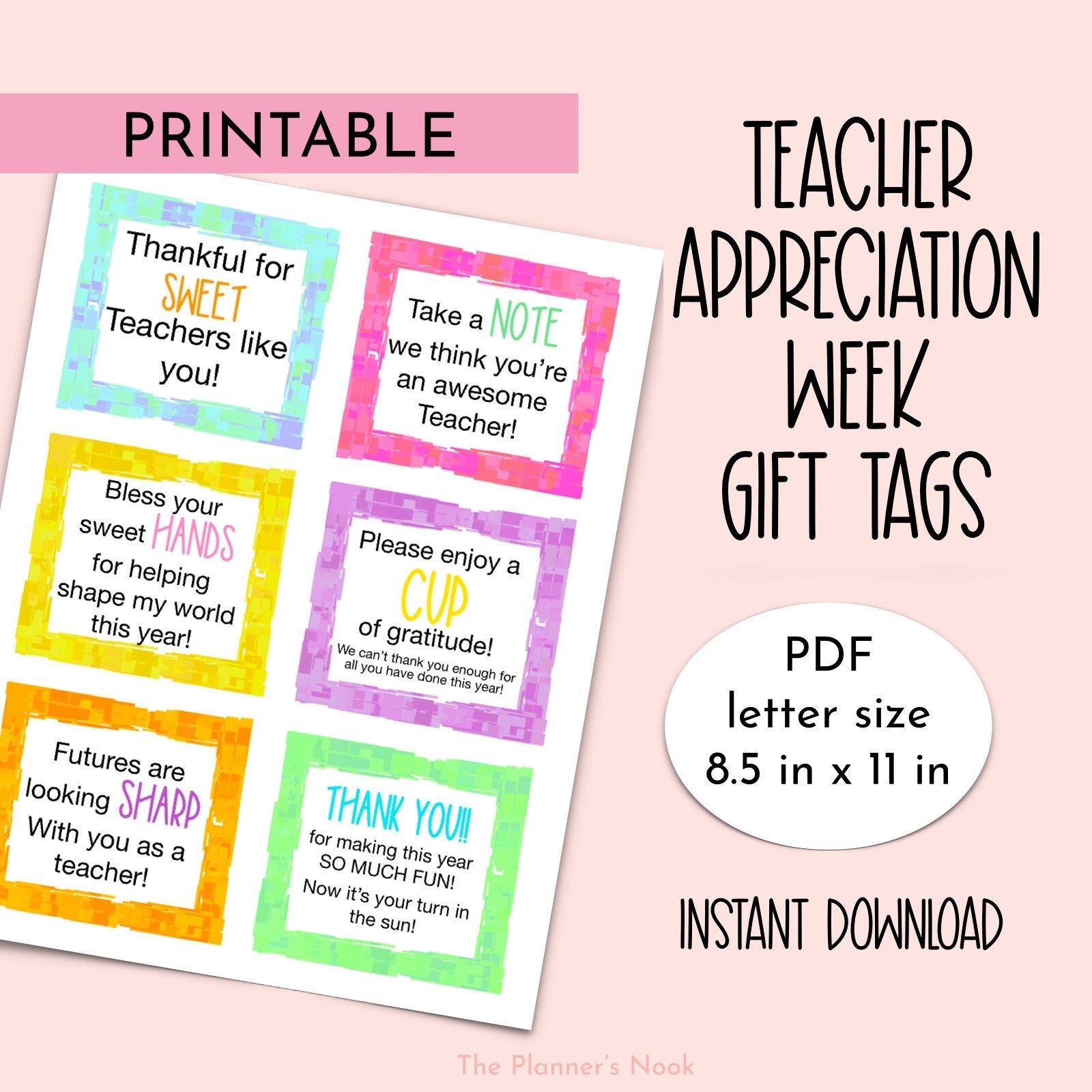 Printable Teacher Appreciation Week Gift Tags, INSTANT Download Teacher ...