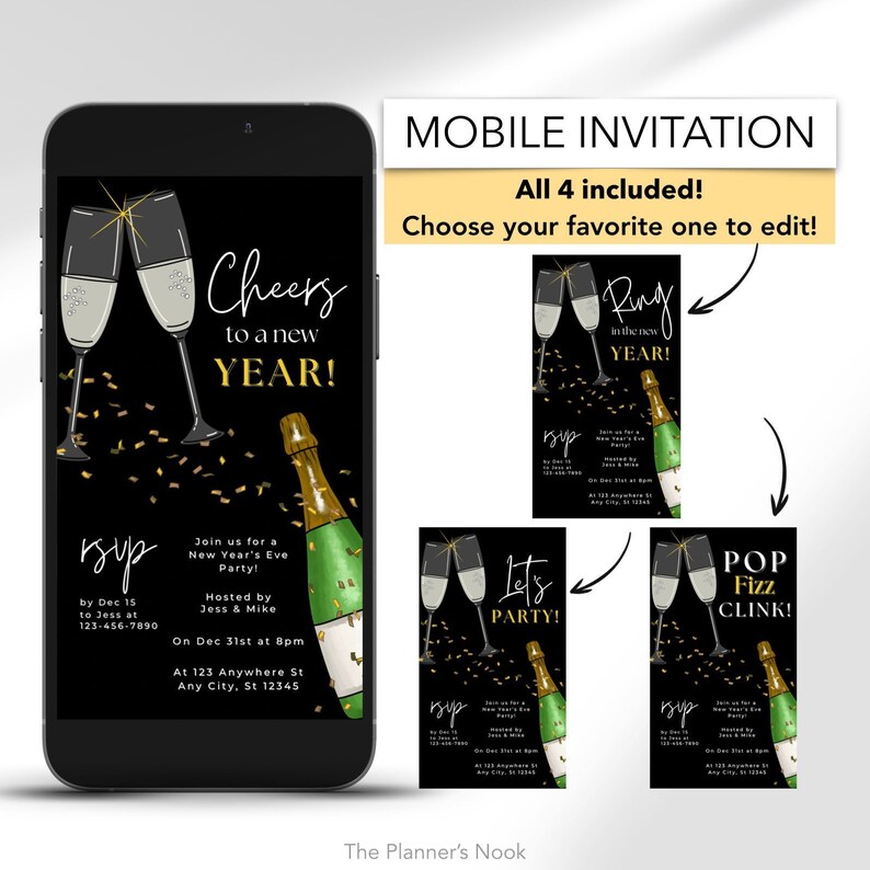 Editable New Year's Eve Mobile Invitation (digital) - Etsy