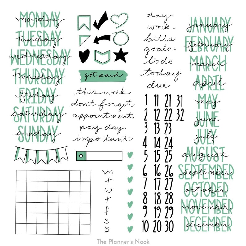 Minimalist Seafoam Green Calendar Digital Stickers for Goodnotes ...