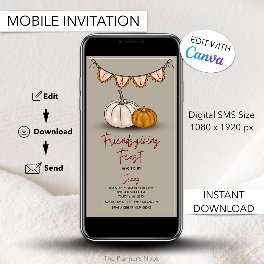 Friendsgiving Feast, Mobile Invitation, Friendsgiving Invite, Pumpkin ...