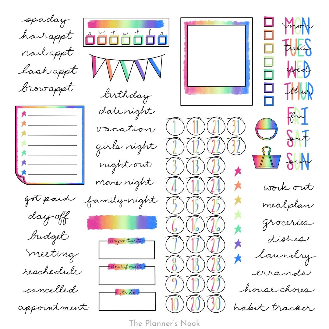 Minimalist Rainbow Daily Life Digital Stickers for Goodnotes Planner ...