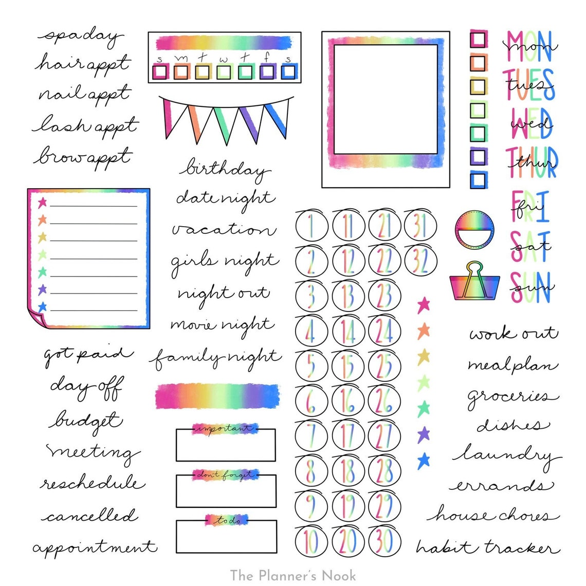Minimalist Rainbow Daily Life Digital Stickers for Goodnotes Planner ...