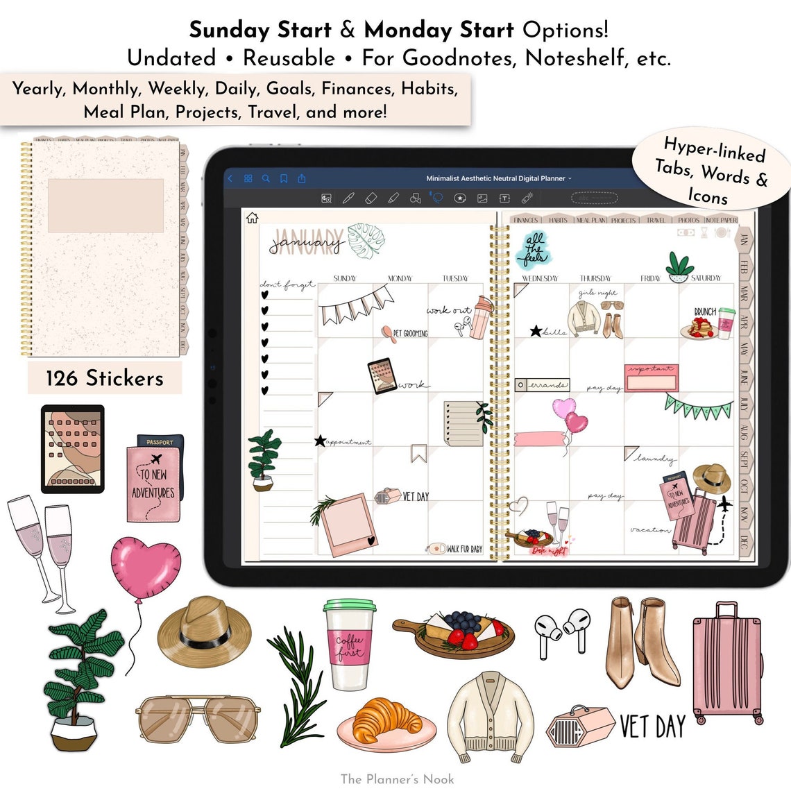 Aesthetic Minimalist Digital Planner & Digital Stickers for Goodnotes ...