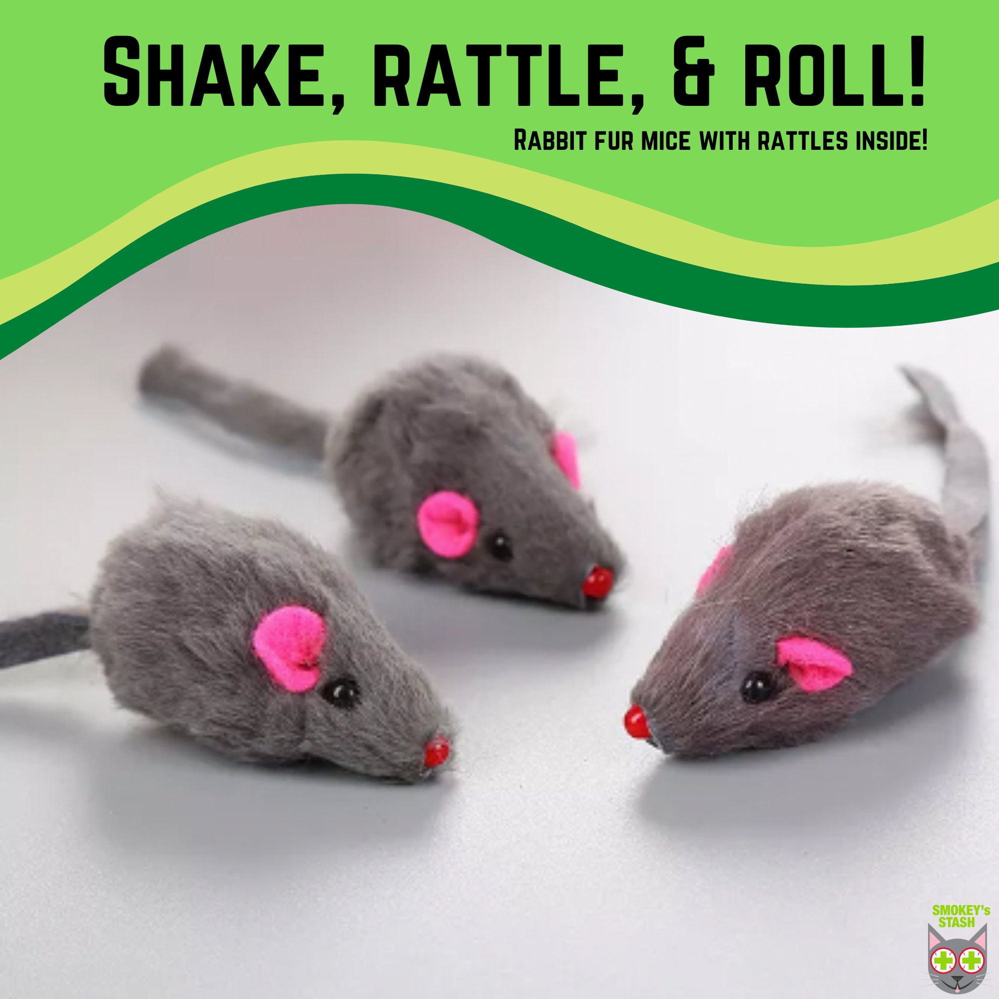 Smokey's Stash Rabbit Fur Mouse Cat Toy 12 per Pack White and Gray ...