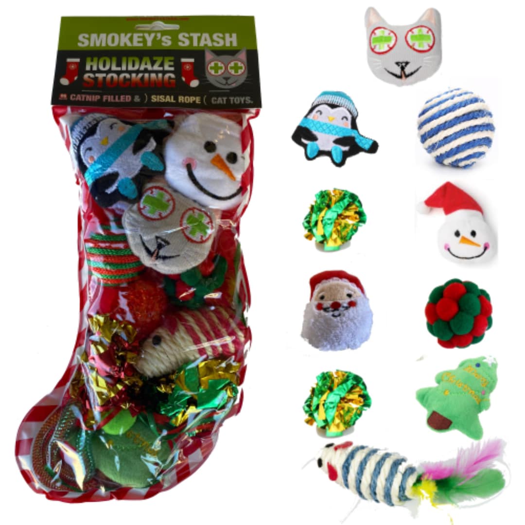 Smokey's Stash Christmas Cat Toys Stocking Catnip Toys Sisal Rope ...