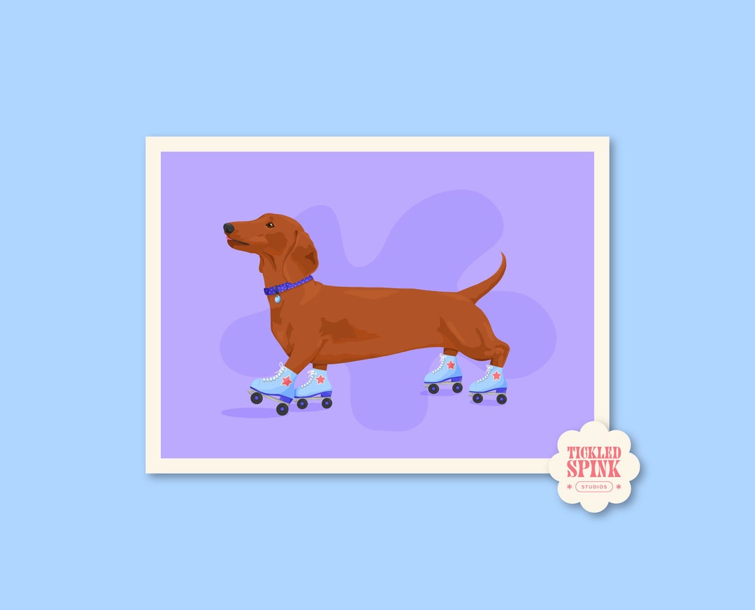 Sausage Dog, Dachshund, Roller Skates, Dog Poster - Digital Print ...