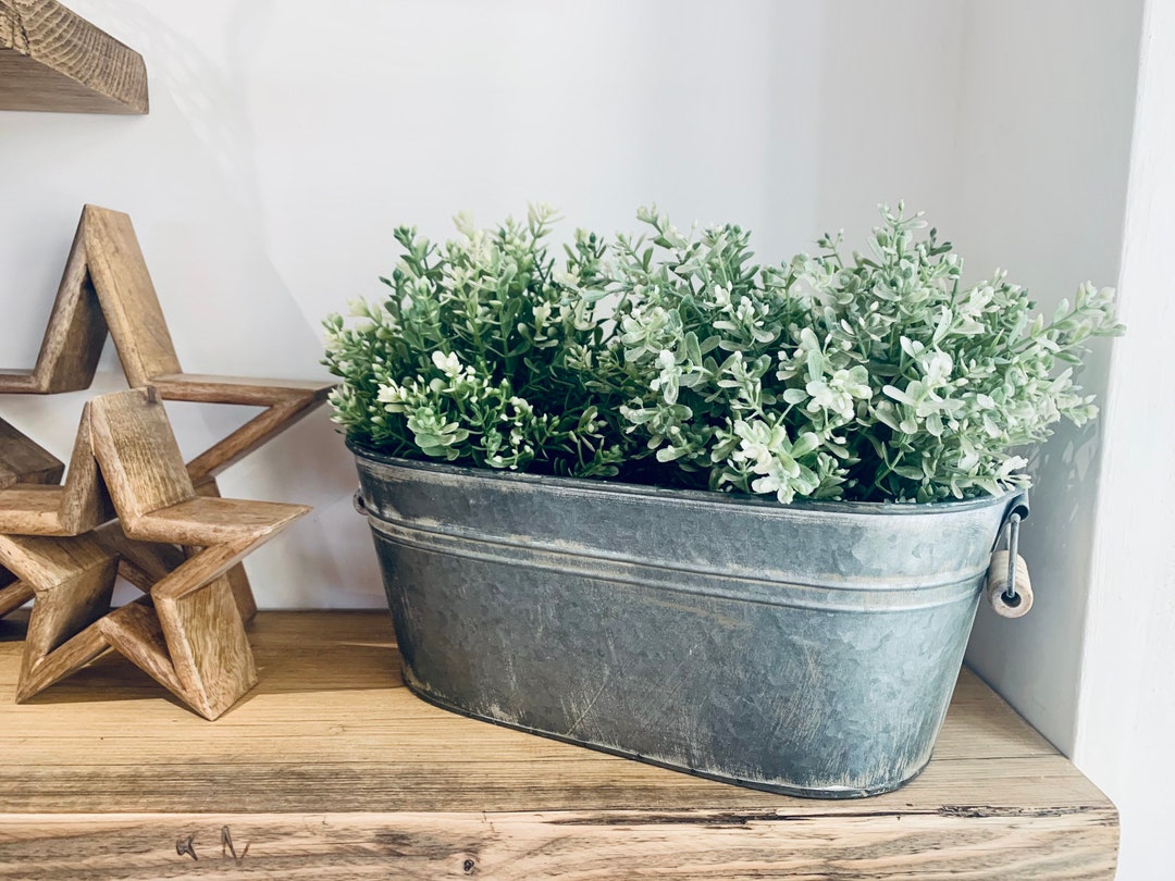Vintage Style Distressed Metal Trough Trug Planter Garden Herb Country ...
