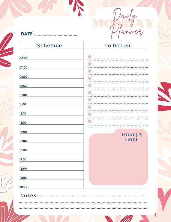 Floral Digital Daily Planner Printable Weekly US Letter - Etsy