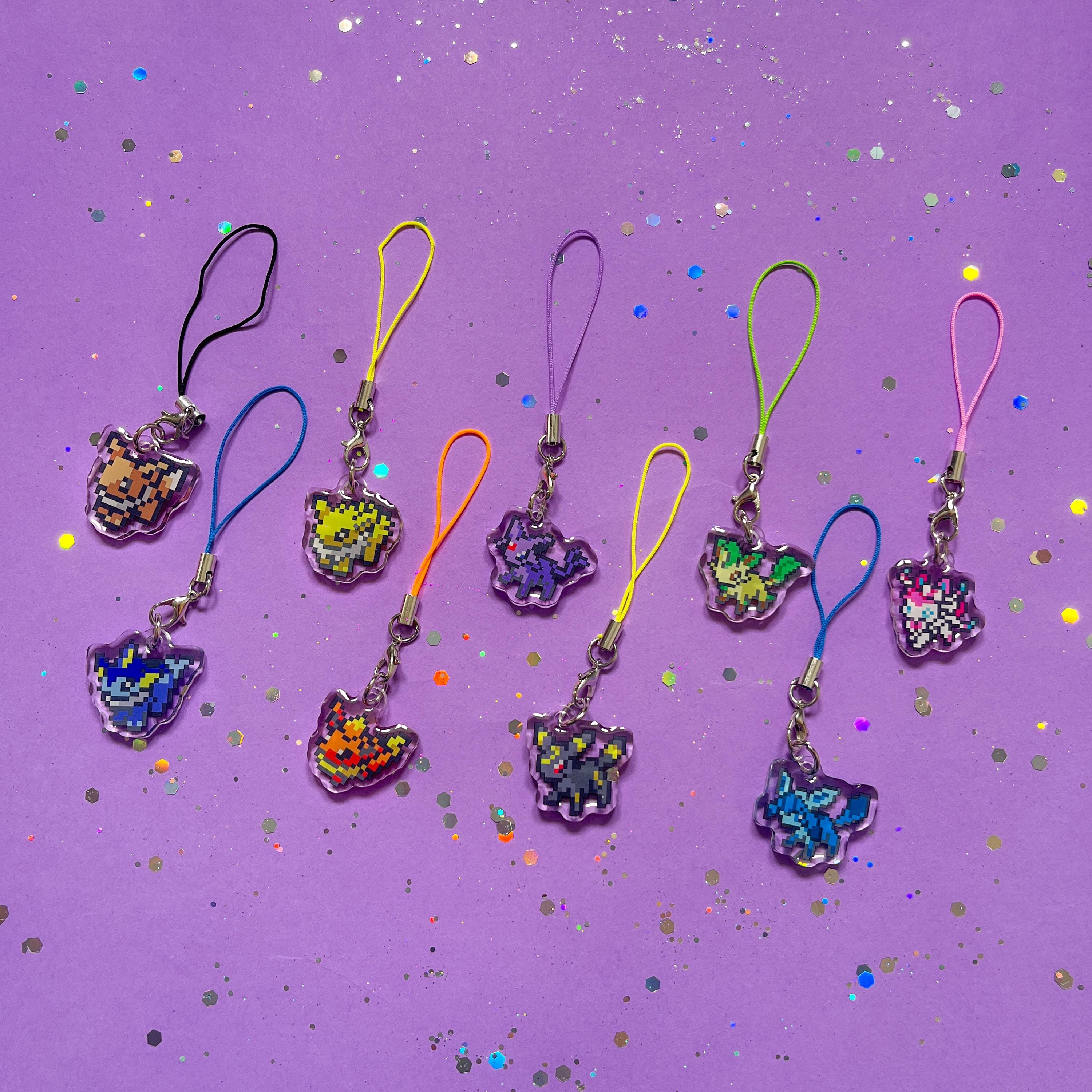 Eeveelution Pixel Pokemon Phone Charm | Keychain, Eevee Keyring, Resin ...
