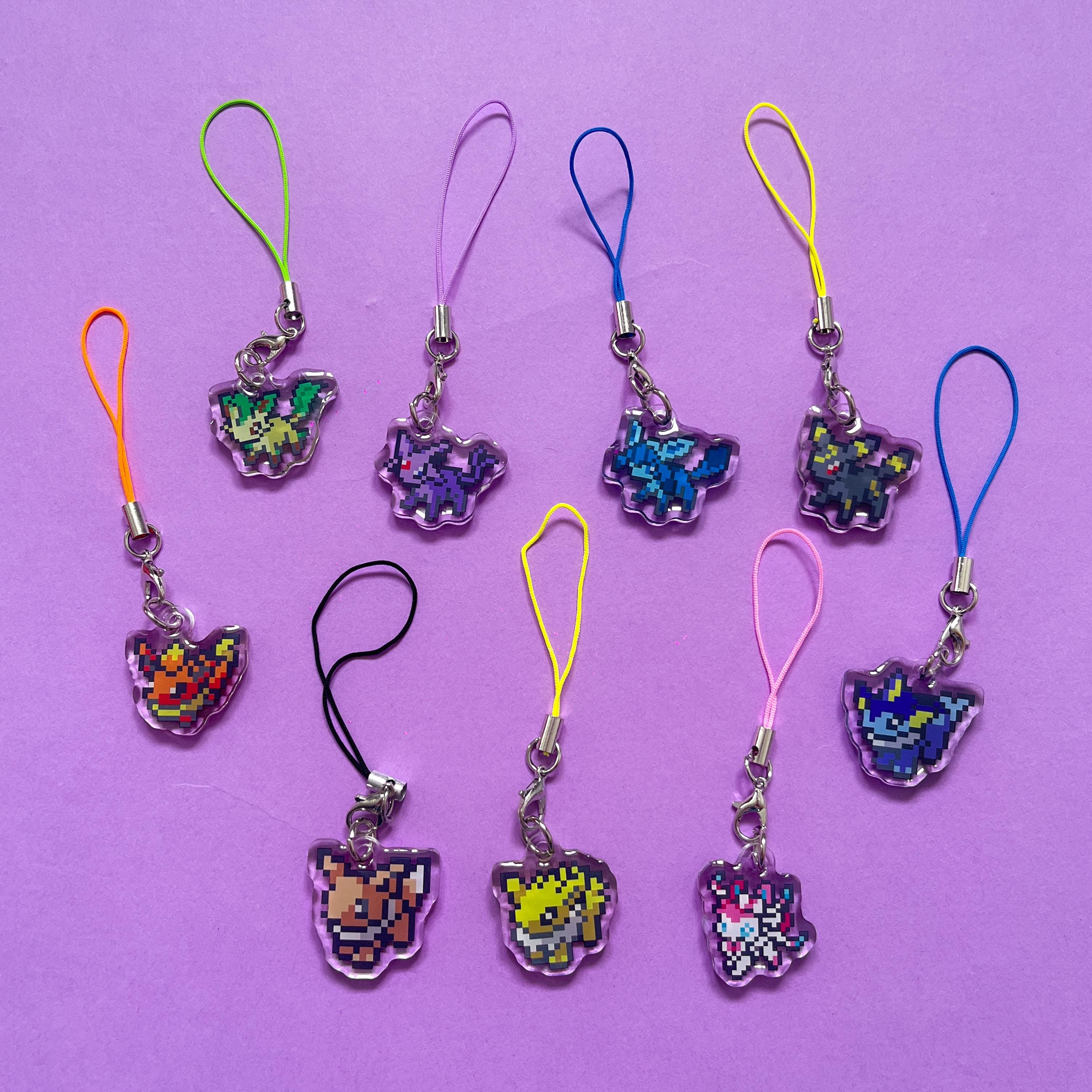 Eeveelution Pixel Pokemon Phone Charm | Keychain, Eevee Keyring, Resin ...