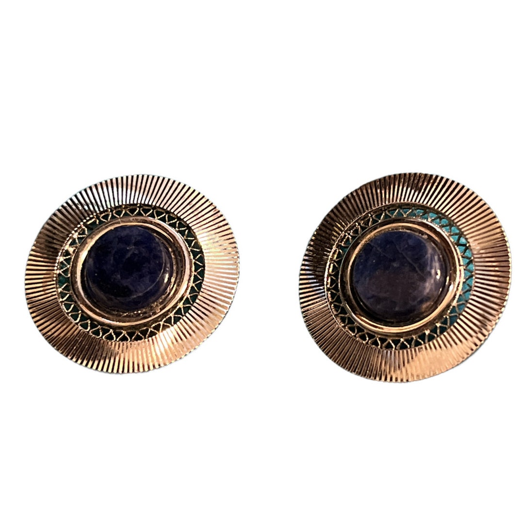 Silver and Blue Cufflink Circular Cufflinks Vintage - Etsy