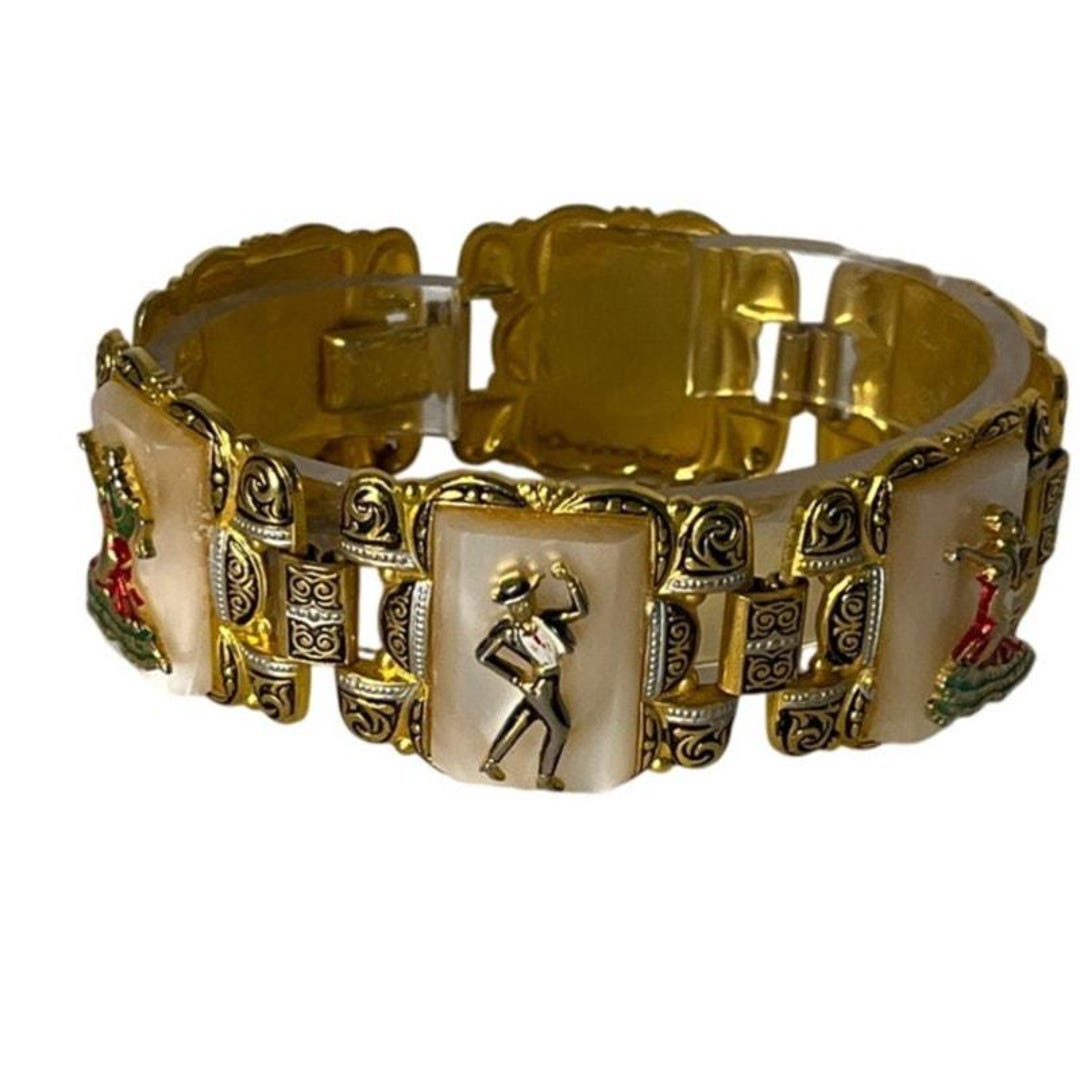 Spanish Damascene Mother of Pearl Bracelet Vintage - Etsy