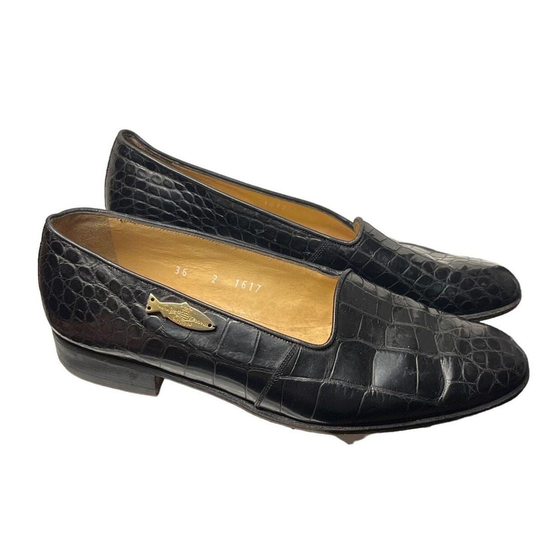 Wathne Black Leather Flats Gold Fishing Gear Medallion Size 36/6 - Etsy
